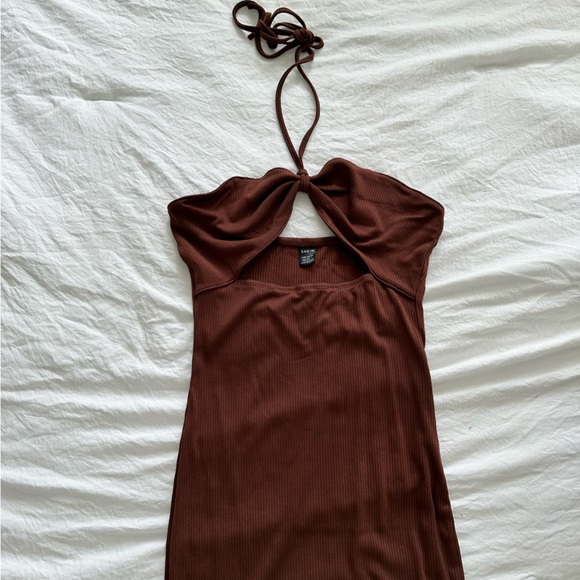 Dresses | Keyhole Bandeau Brown Halter Mini Dress Ribbed | Poshmark